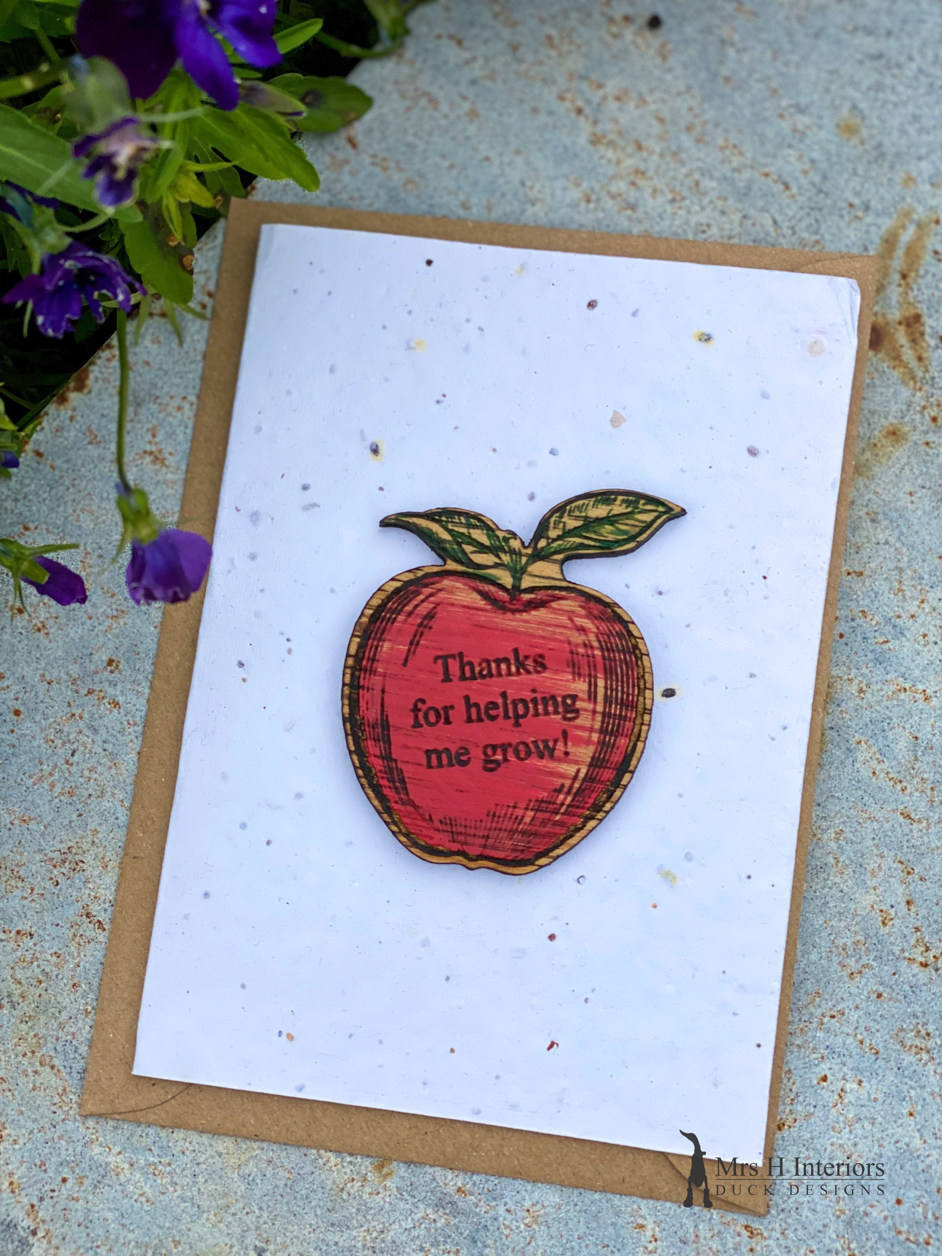 Thank You Teacher Card - Engraved Apple in Oak – Mrs H Interiors
