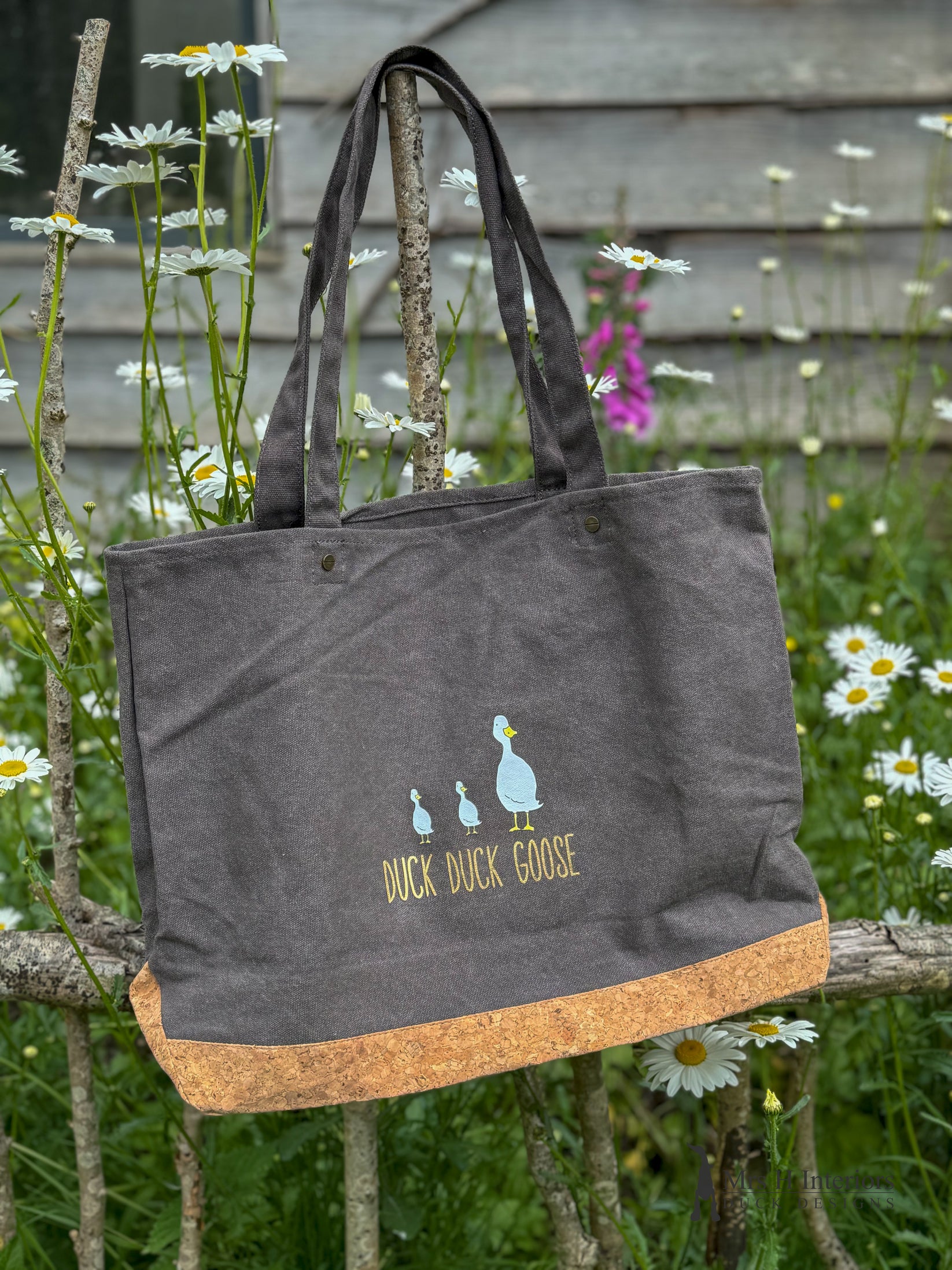 Poppy the duck bag. Various options, Grey washed, heavy cotton and cor ...
