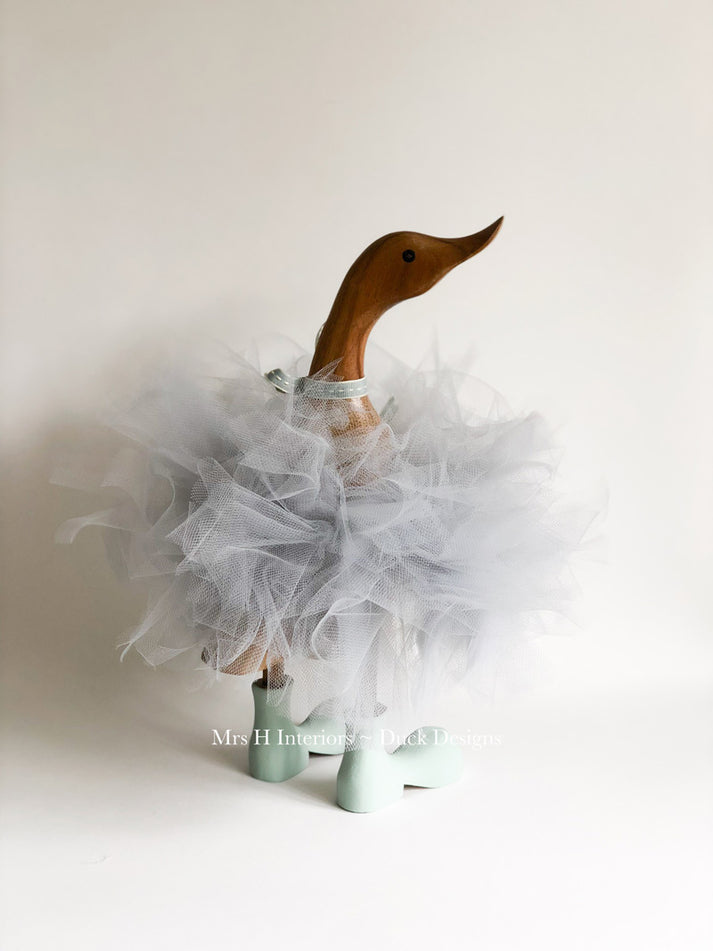 Grey Tutu Duck with Duck Egg Blue Boots - Decorated Wooden Duck in Boo ...