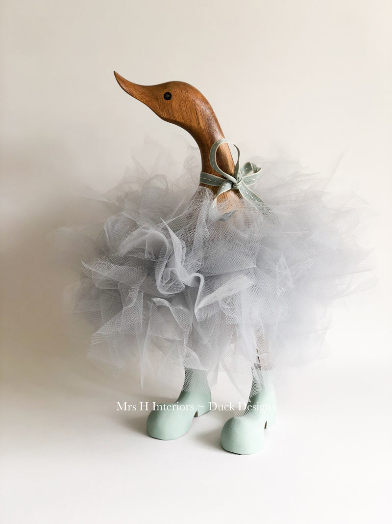 Grey Tutu Duck with Duck Egg Blue Boots - Decorated Wooden Duck in Boo ...