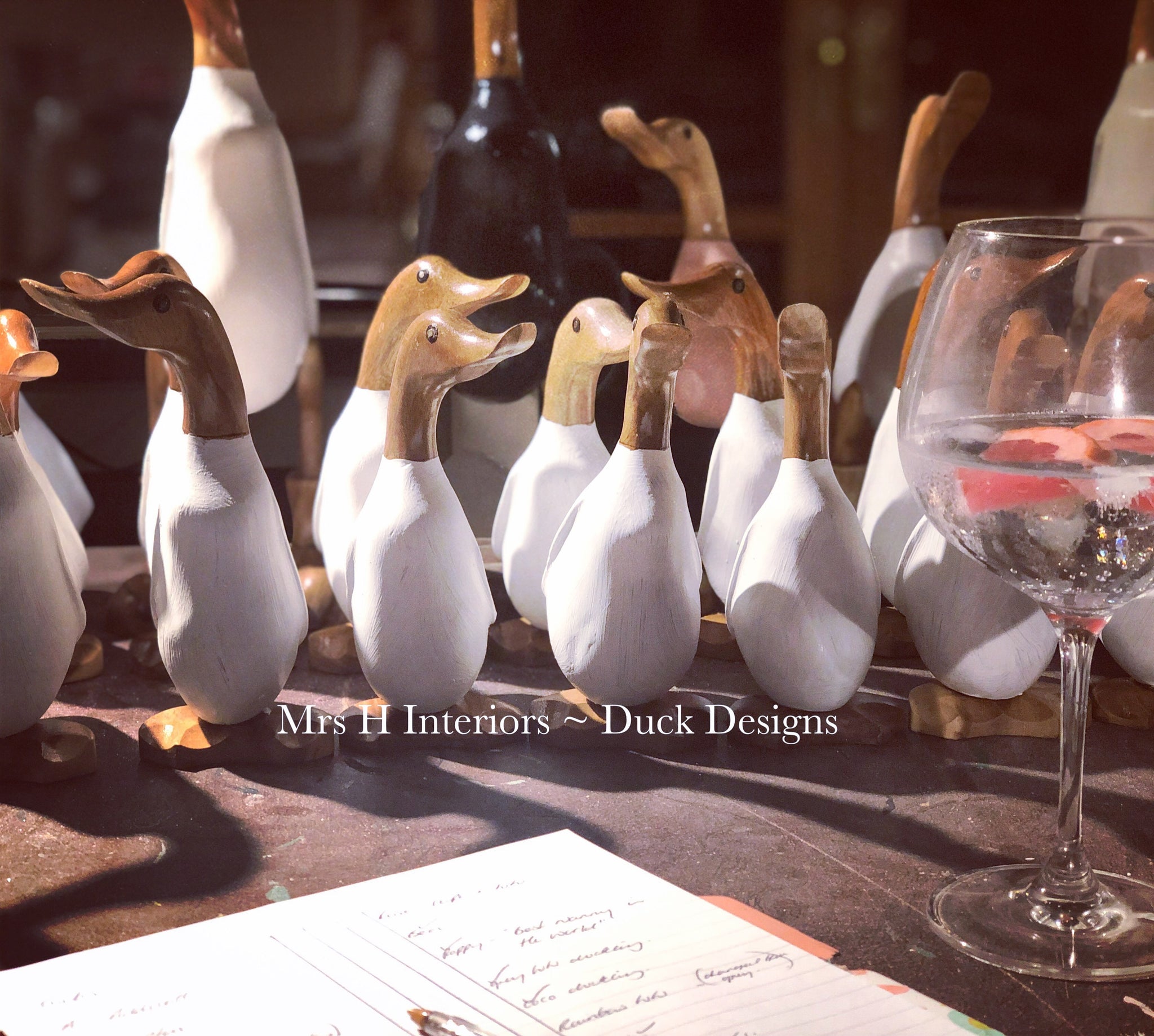 Ducklets - painted and personalised - Decorated Wooden Duck in Boots b ...